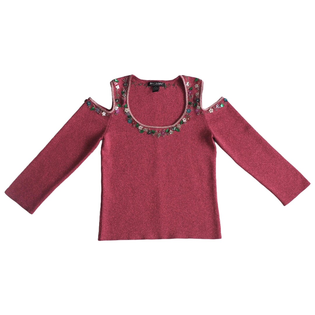 BETSEY JOHNSON - 00s Archive Glitter Open Shoulders Jumper With Applied ...