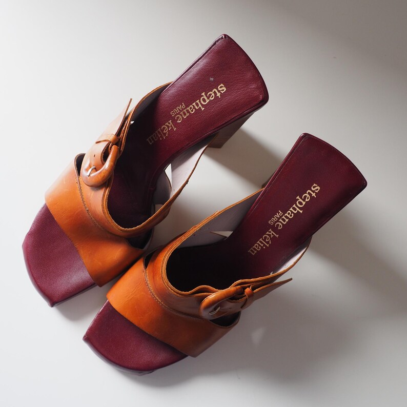 Stéphane Kélian - Archive Orange Leather Heeled Sandals With Wooden ...