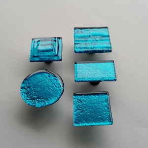 Lagoon Blue Fused Glass Knob. Turquoise Glass Knob. Artistic Azure ...