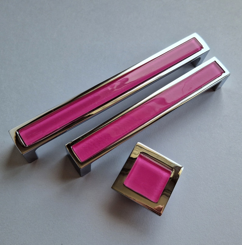Pop-up Matte Pink Glass Pull/knob. Artistic Fuchsia Furniture Glass ...