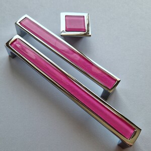Pop-up Matte Pink Glass Pull/knob. Artistic Fuchsia Furniture Glass ...