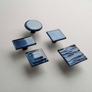 Indigo Blue Accent Glass Knob. Artistic Dark Blue Furniture Glass Knob ...