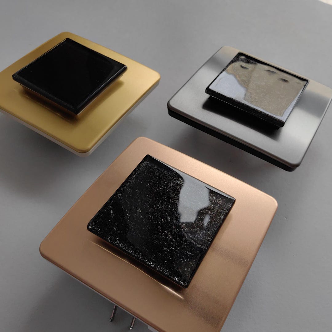 Bright Black Glass Light Switch With Metal Frame. Modern Black Glass ...