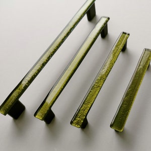 Olive Green Glass Pull. Artistic Dark Green Furniture Glass Pull. Olive ...