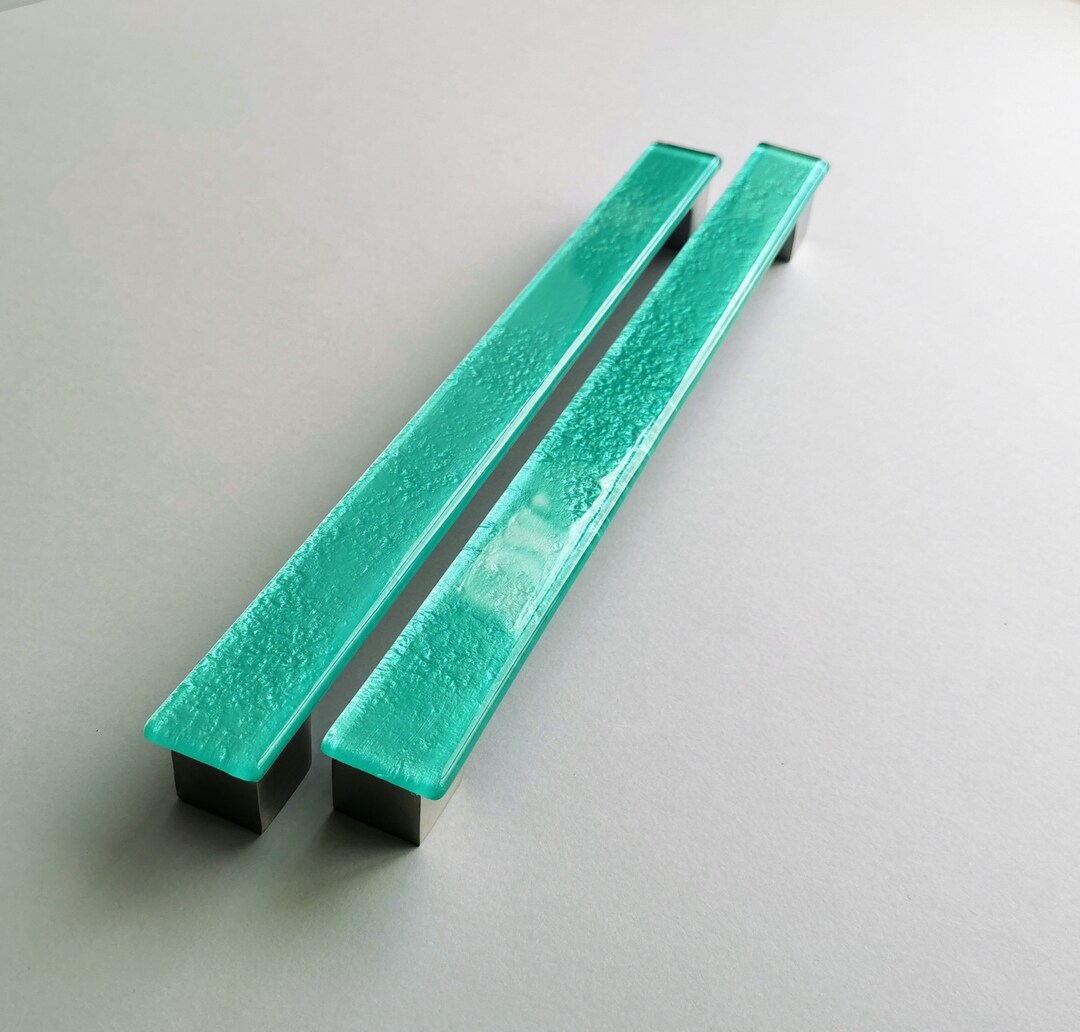 A Set of 2 Sea Foam Large Glass Pulls. Artistic Turquoise Furniture ...