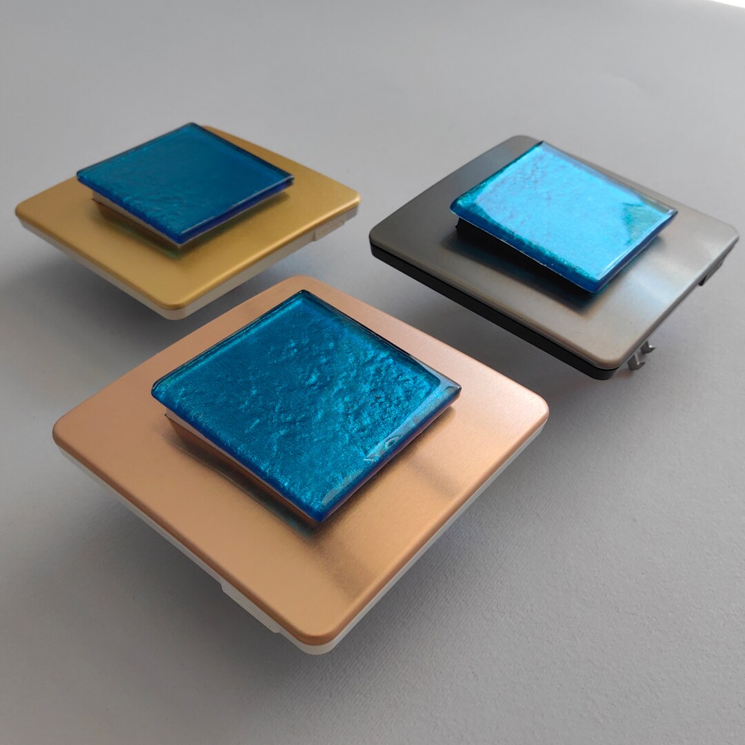 Lagoon Blue Glass Light Switch With Metal Frame. Modern Blue Glass ...