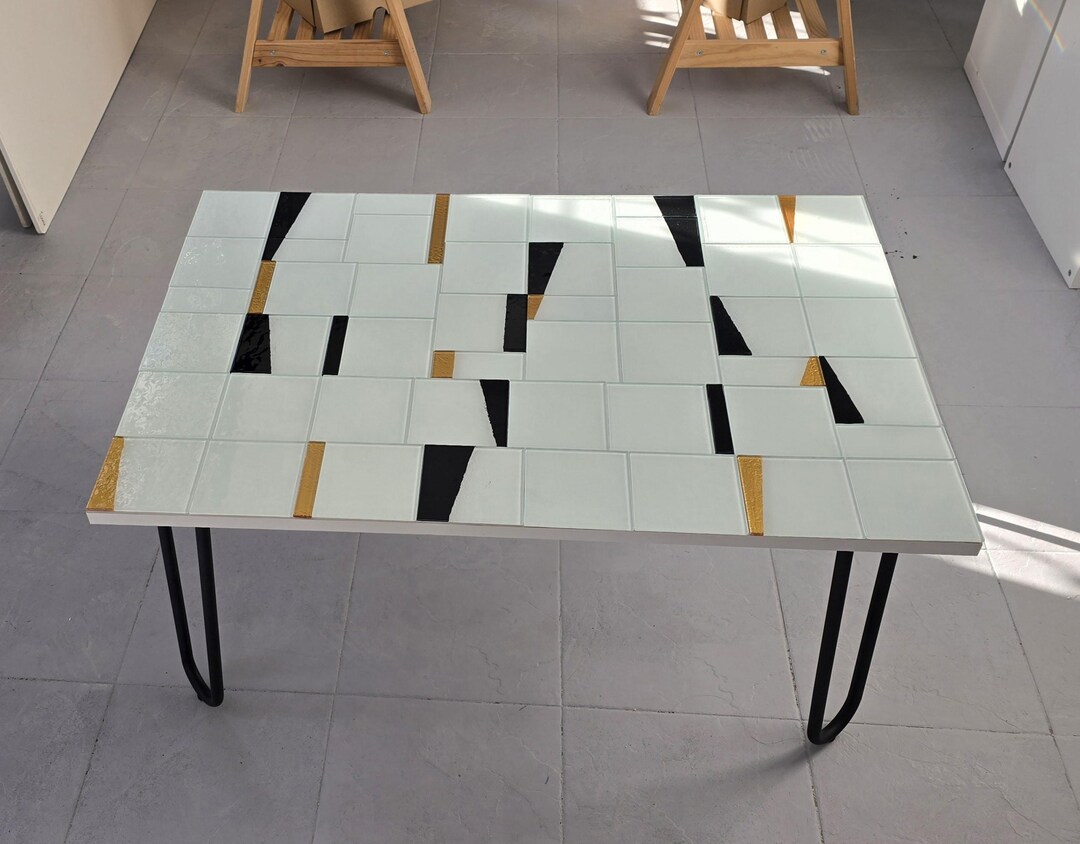 Artistic Glass Coffee Table. Glass Tile Coffee Table in White Black and ...