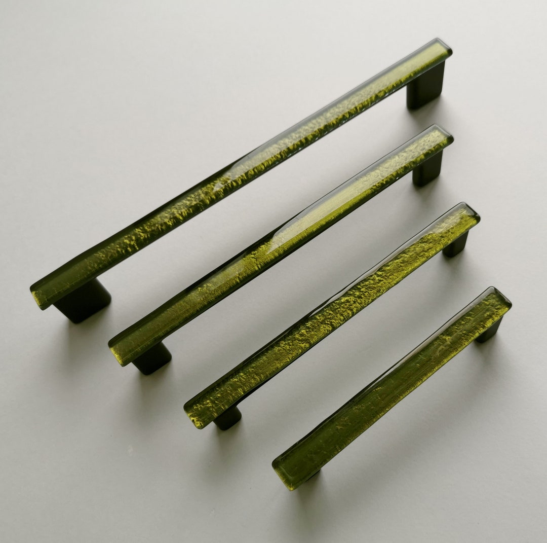 Olive Green Glass Pull. Artistic Dark Green Furniture Glass Pull. Olive ...