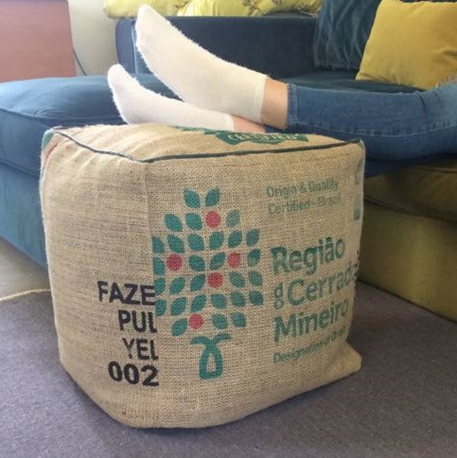 Coffee Sack Footstool Ottoman Recycled Each Unique and | Etsy UK