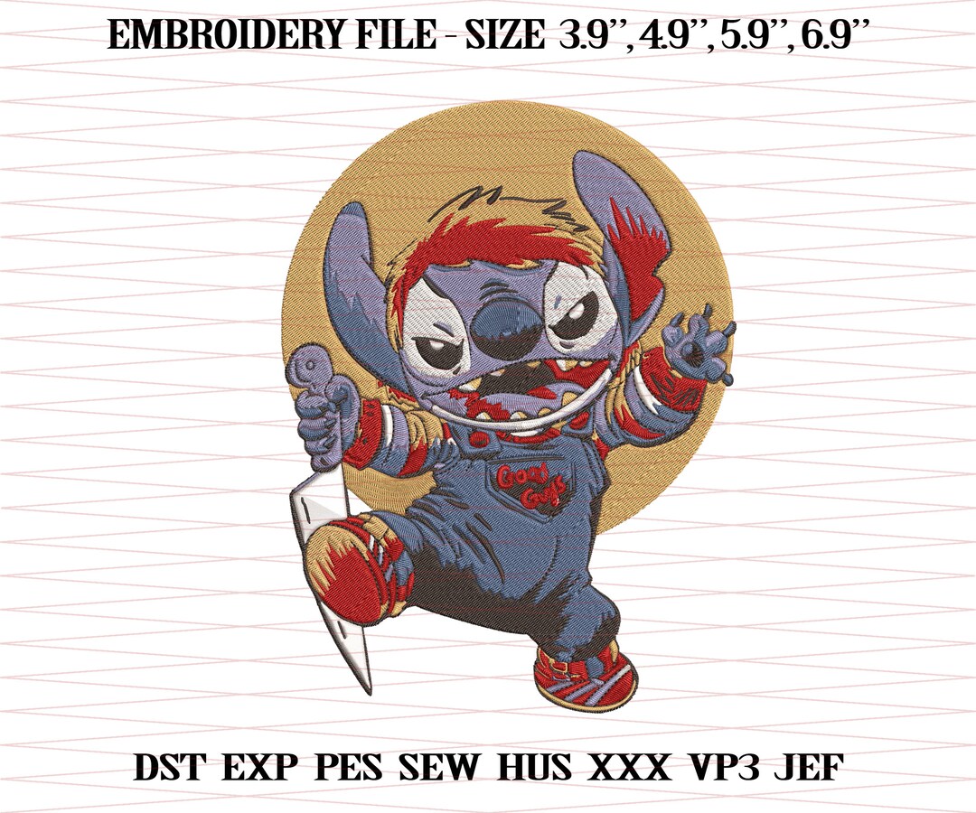 Chucky Stitch Embroidery Design, Funny Horror Movie Killers Halloween ...