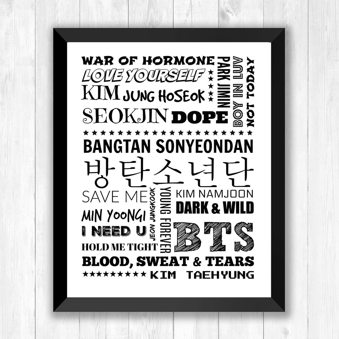 BTS Word Cloud | Etsy