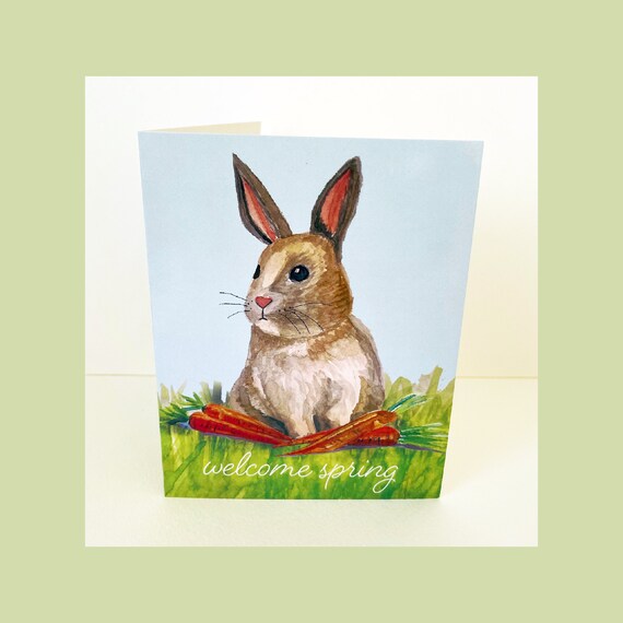 Welcome Spring Bunny Card - Etsy