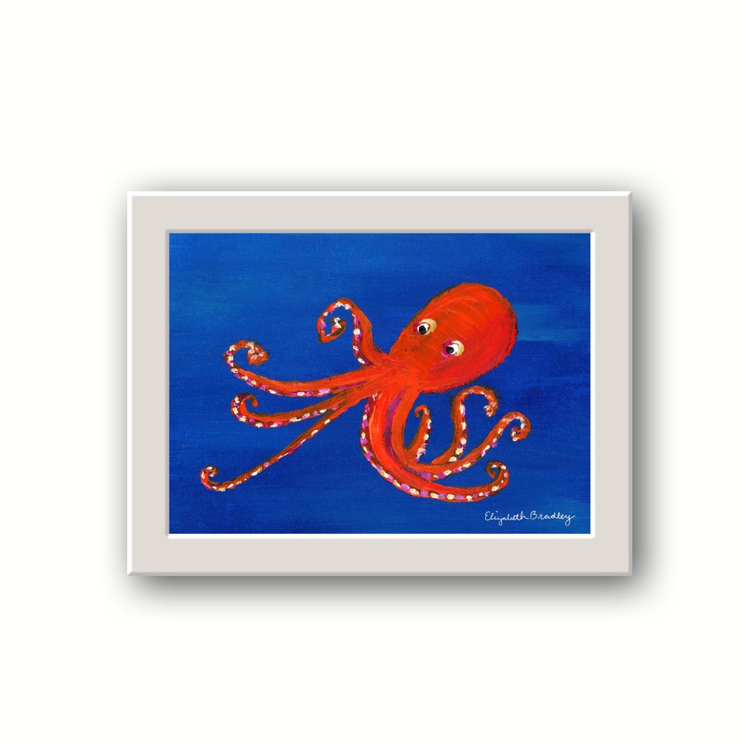 Red Octopus- Ocean Art - High Quality Giclee Prints - Nursery Art - Etsy