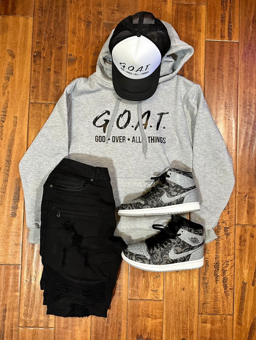 G.O.A.T. Gray Hoodie - Etsy
