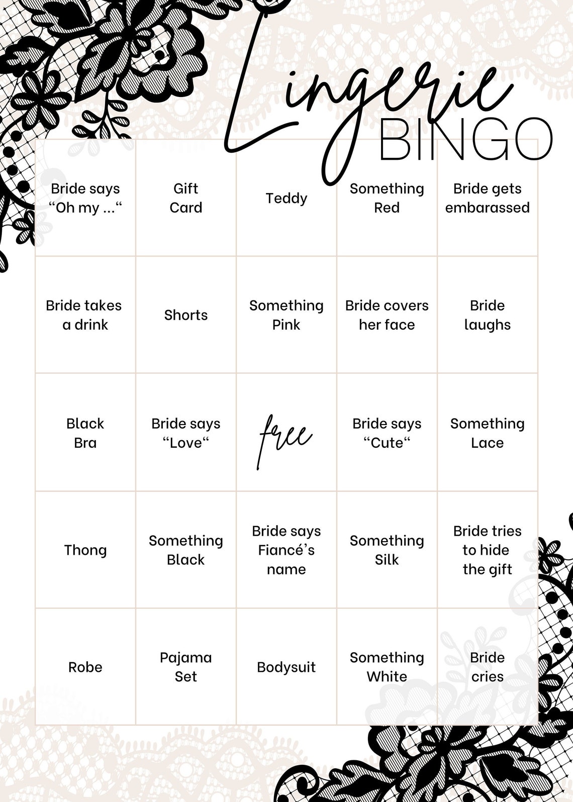 Lace Lingerie Bingo Cards (12) - Etsy