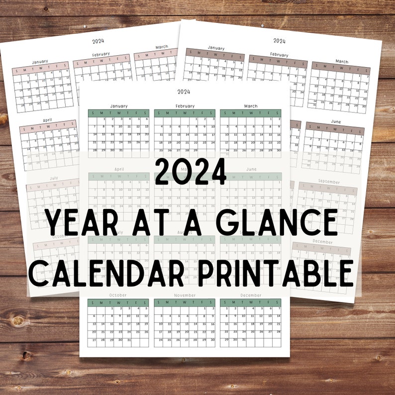 2024 Calendar Printable Year at a Glance Yearly 3 Color Choices Homeschool Scheduler Homeschool ...