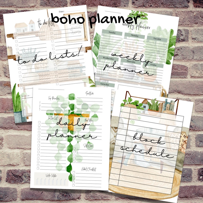 Weekly & Daily Planner Block Schedule to Do Lists Planning Pages Boho ...