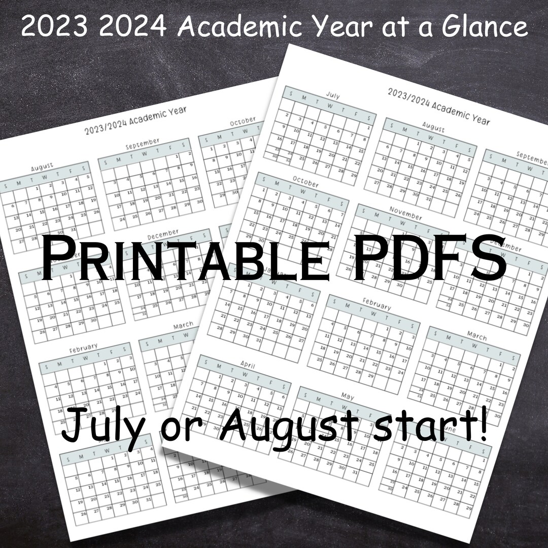 Academic Year at a Glance Printable PDF July or August Start '23 '24 ...