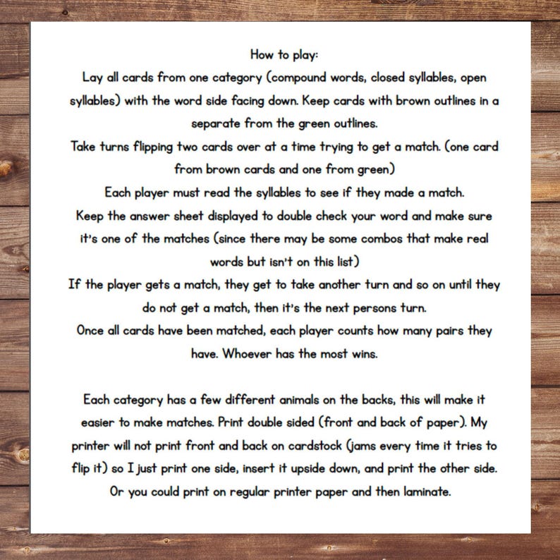 Printable Phonics Game | Syllables Game | Homeschool Printables ...