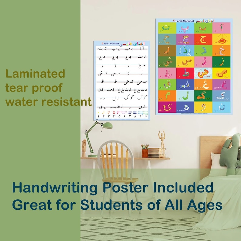Farsi Alphabet Posters 2pack Set (pictorial Poster & Manuscript Writing ...