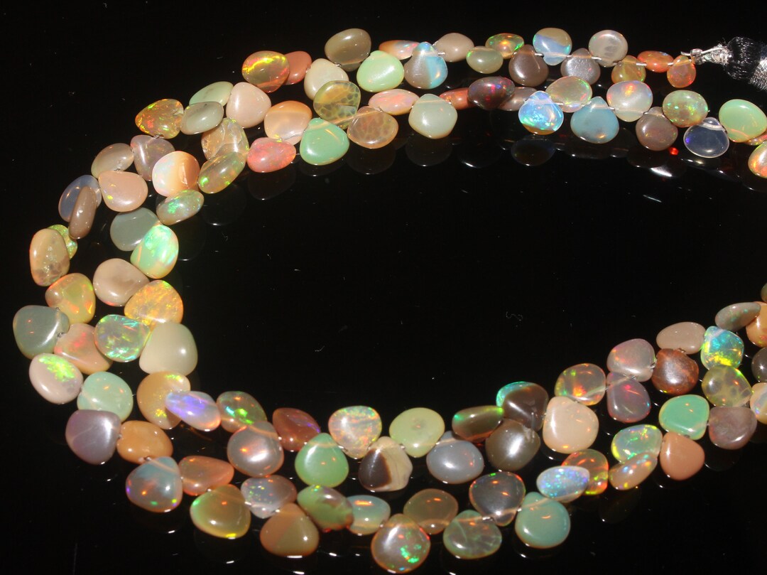 Natural Gemstone Multi Fire Ethiopian Opal Smooth Heart Beads 4to6mm 7. ...