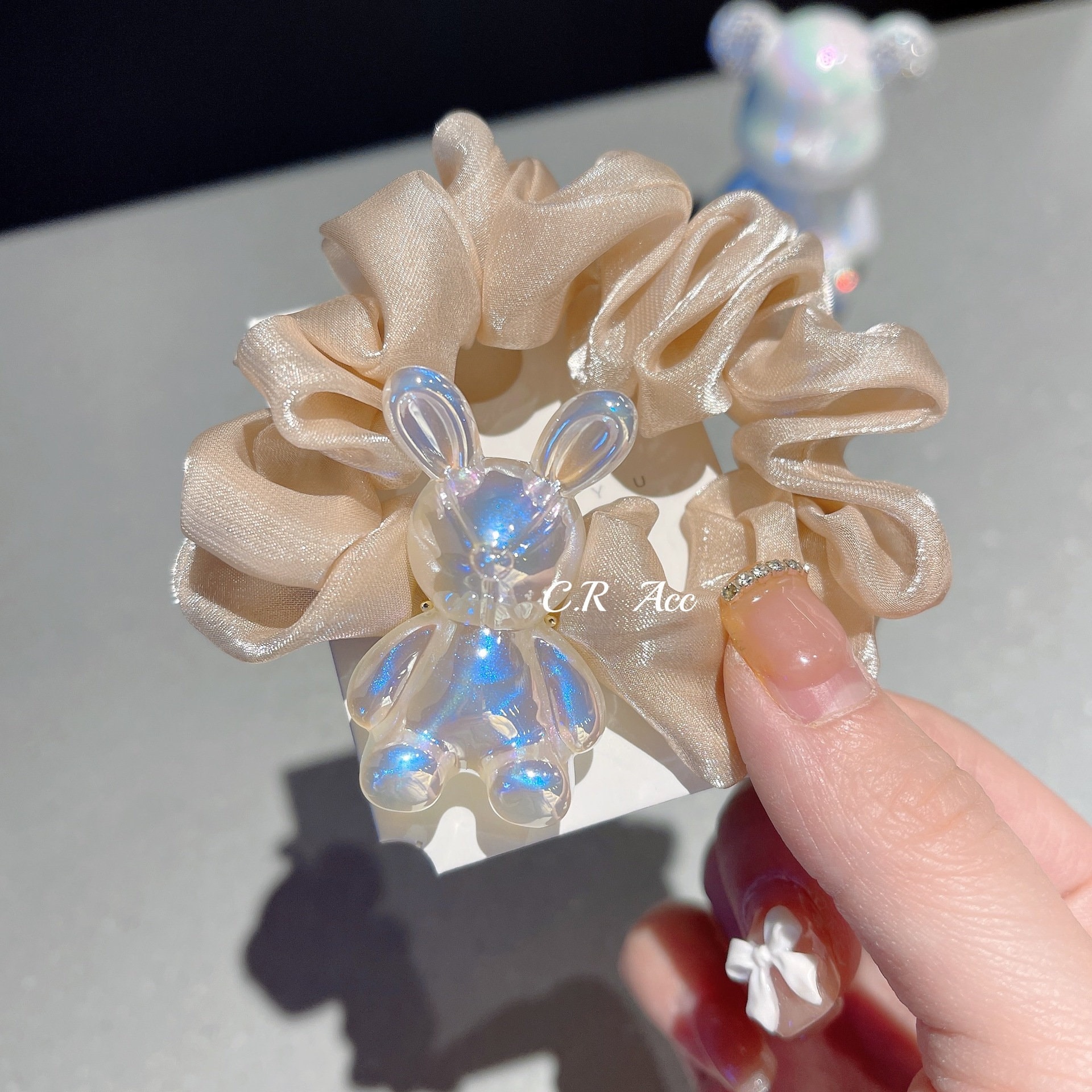 Pearl Teddy Bear/rabbit Scrunchies, Cute Hair Ties, Silk Scrunchies ...