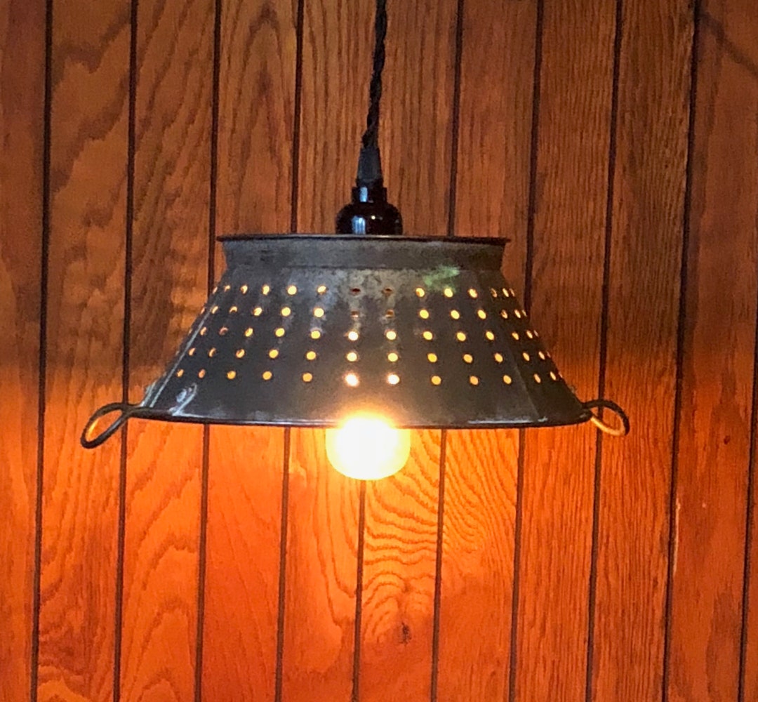 Hanging Colander Light W/ 15' Braided Cloth Cord and Edison Light - Etsy