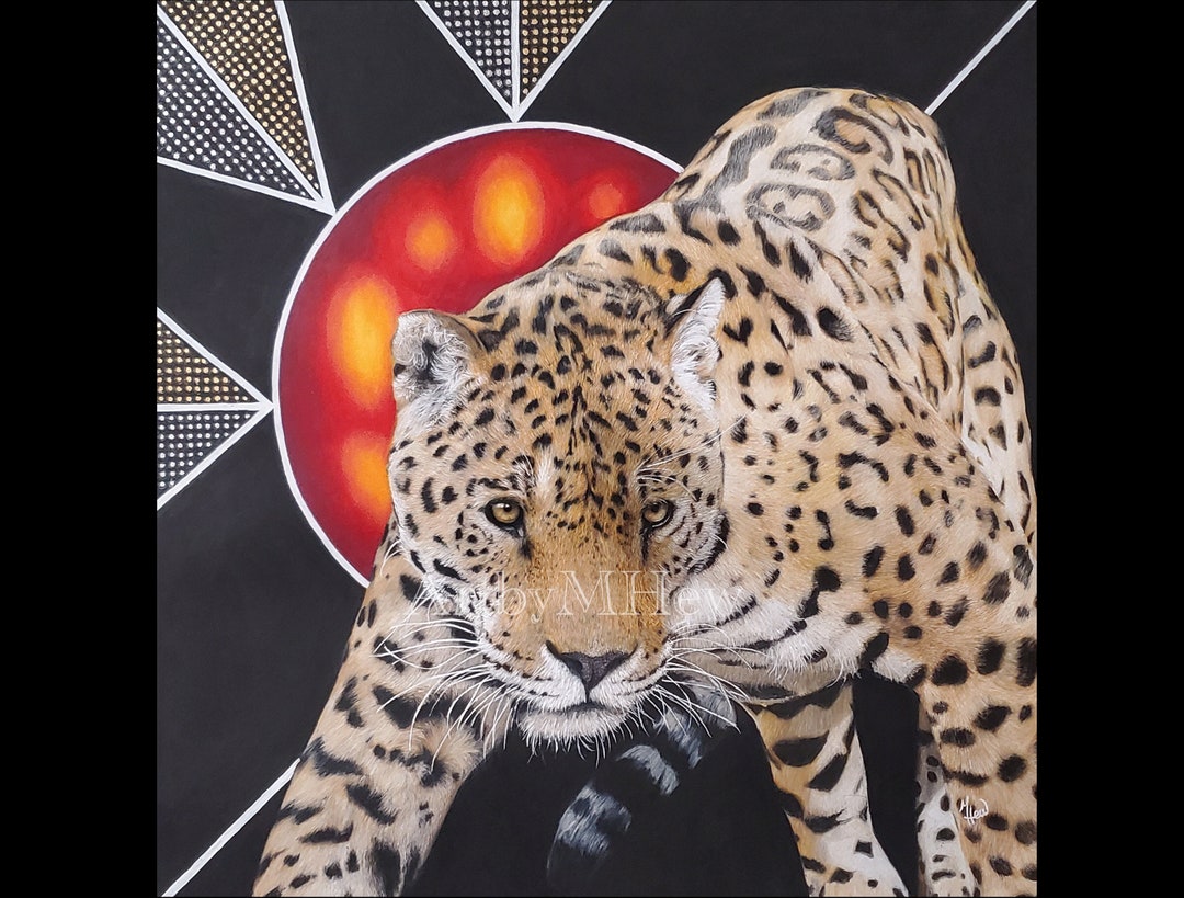 Jaguar with Abstract Geometric Design Colored Pencil Big Cat Art Print ...