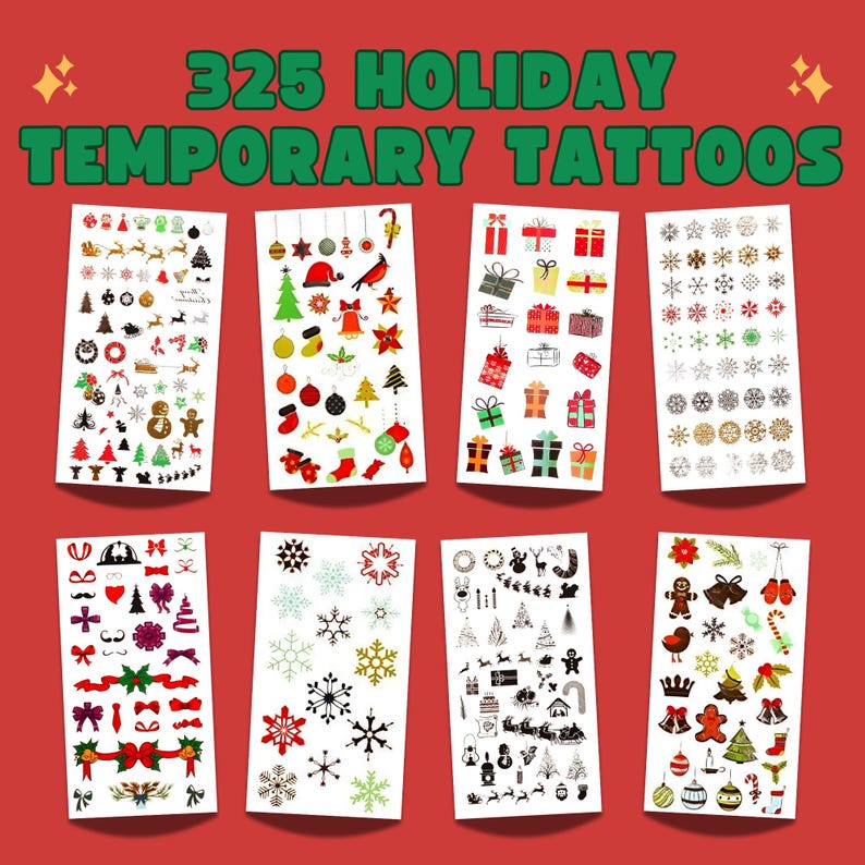 325 Christmas Temporary Tattoos Holiday Themed Metallic Tattoos for All ...