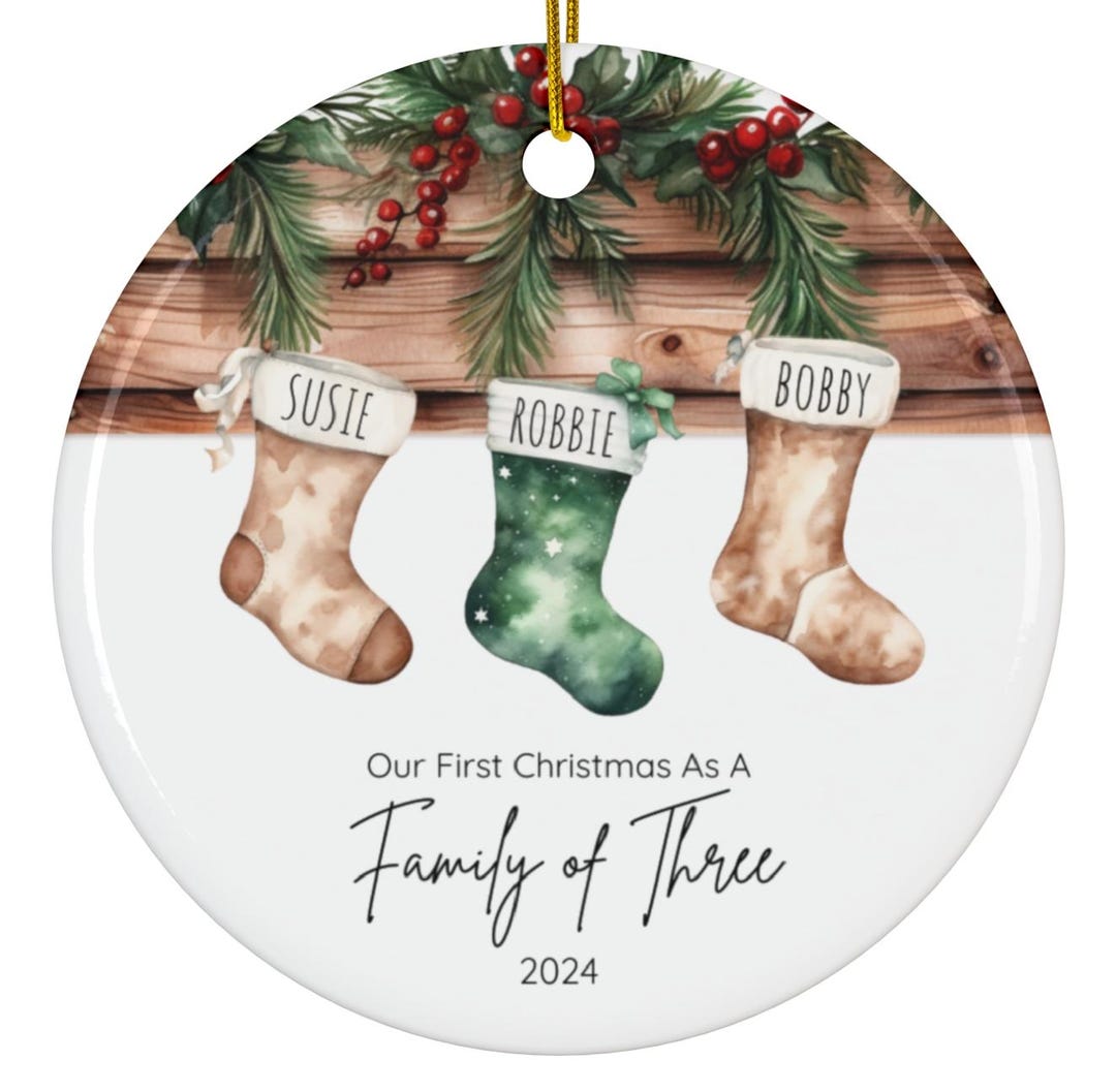 Family of 3 Personalized Our First Christmas Customized Stocking Socks ...