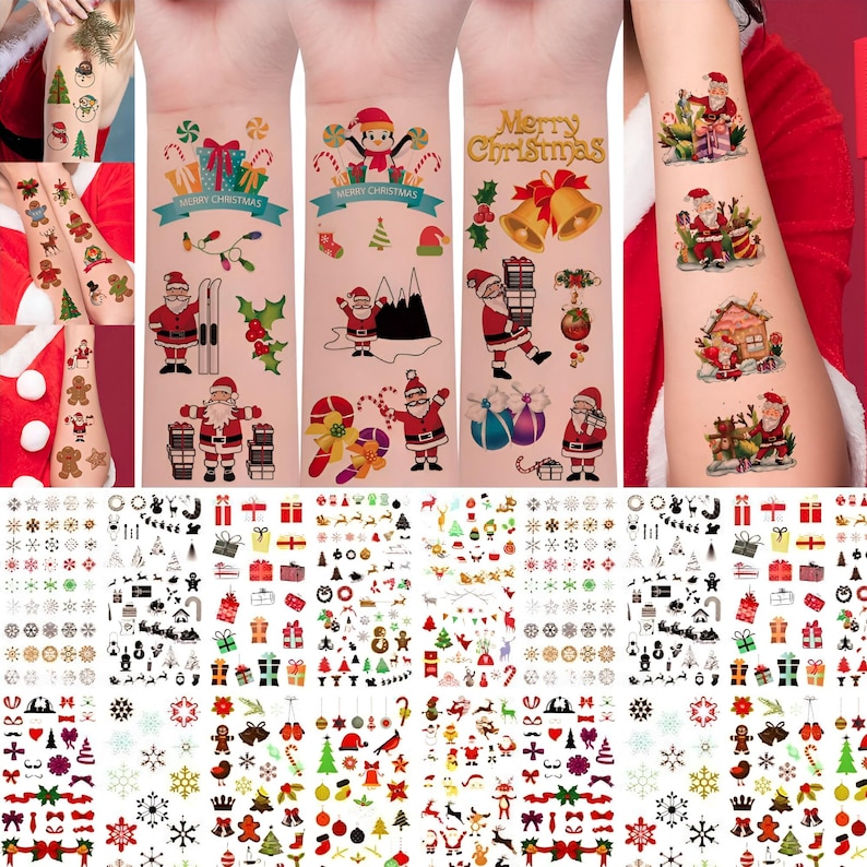 325 Christmas Temporary Tattoos Holiday Themed Metallic Tattoos for All ...