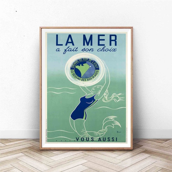La Mer Poster France Wall Art Paris Print Vintage Wall | Etsy