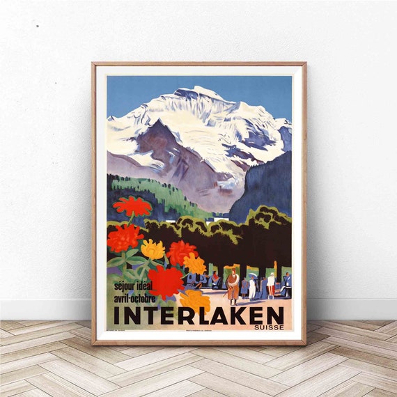 Interlaken Poster Switzerland Wall Art Swiss Art Print | Etsy