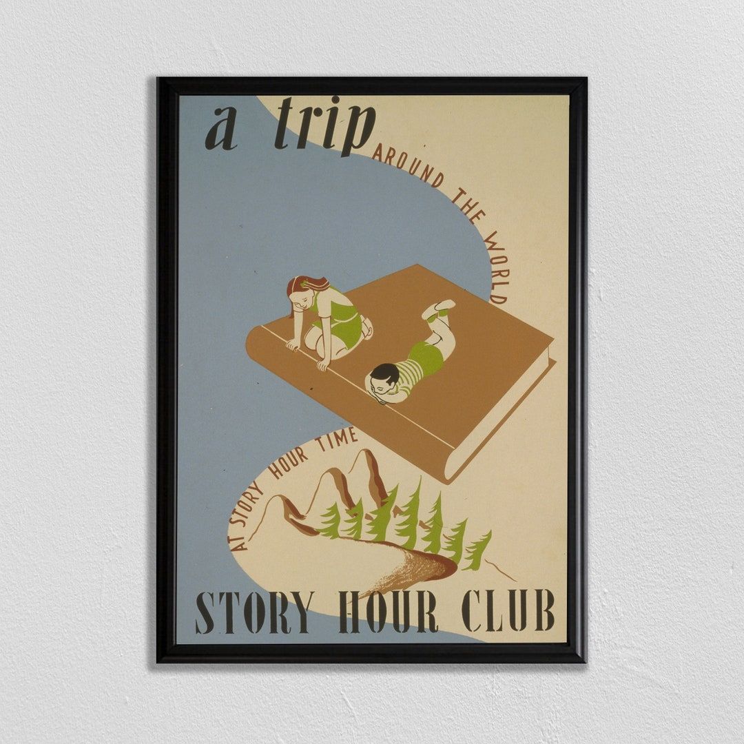 Book Poster, Library Poster, Take Along A Book, Vintage Poster Print ...