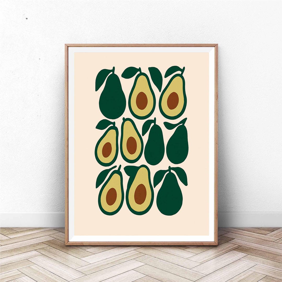 Avocado Art Print: Retro Kitchen Decor, Minimalist Food Illustration - Etsy