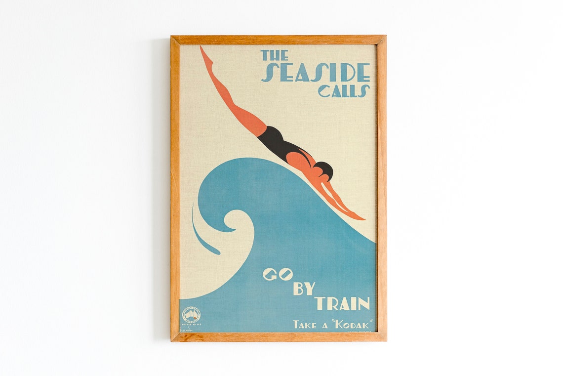 Art Deco Swimming Poster: Vintage Kodak Print, Beach Decor - Etsy