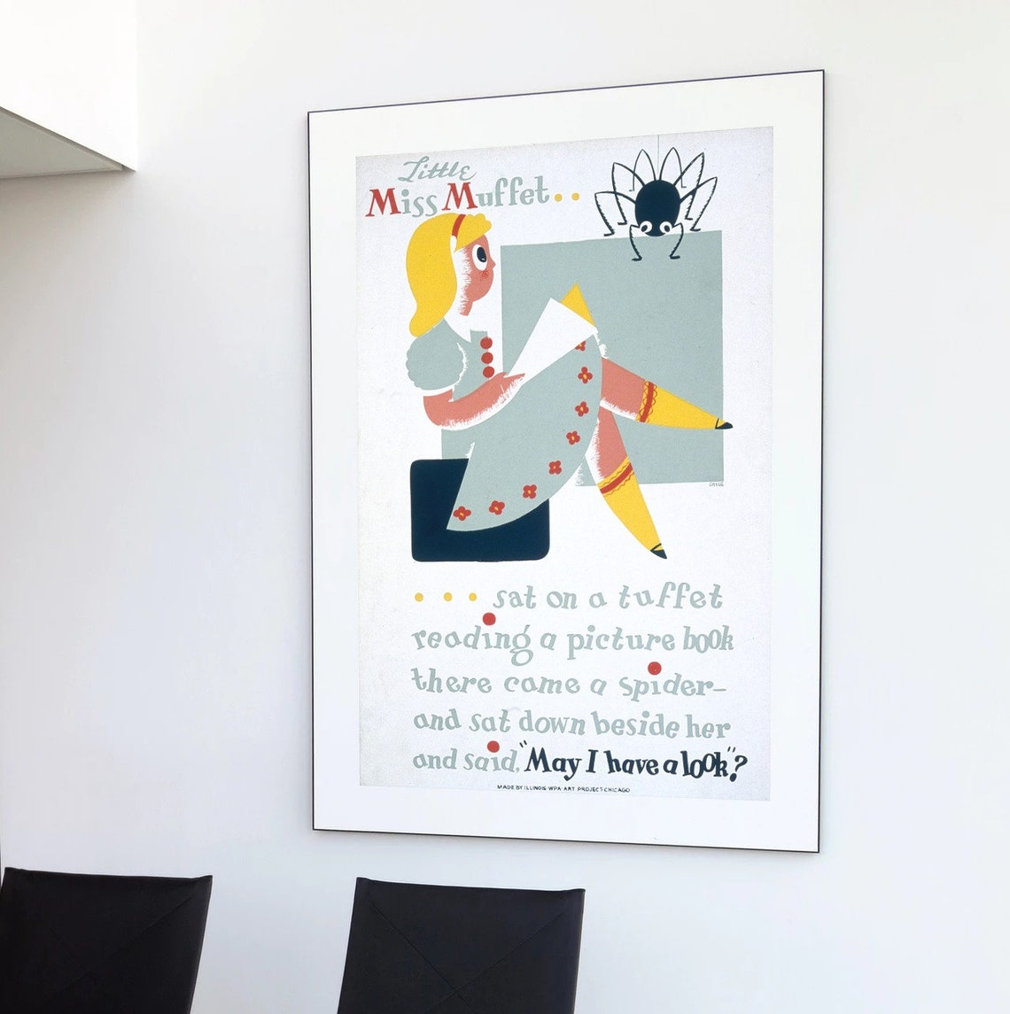 Nursery Rhyme Little Miss Muffet Library Poster Reading Art - Etsy