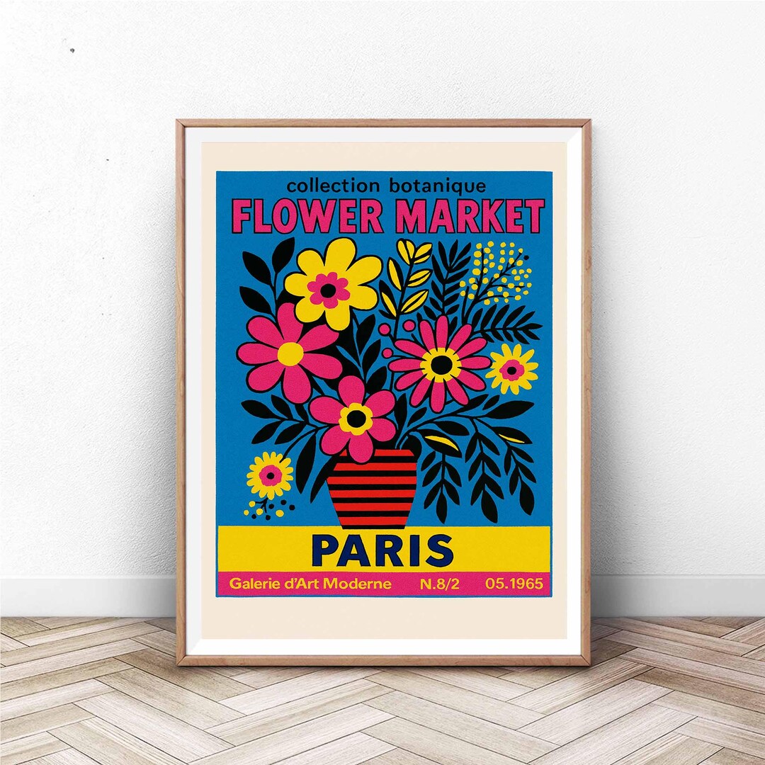 Vintage Flower Market Poster - Paris 1965 - Botanical Art Print - Mid ...