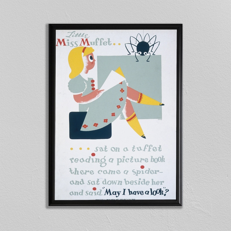 Nursery Rhyme Little Miss Muffet Library Poster Reading Art - Etsy