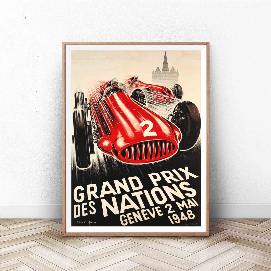 Vintage Grand Prix Poster Car Print Racing Art Monaco Vintage Grand ...
