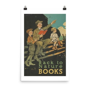 Printable Art, Back to Nature Books, Vintage Poster Print, Reading ...