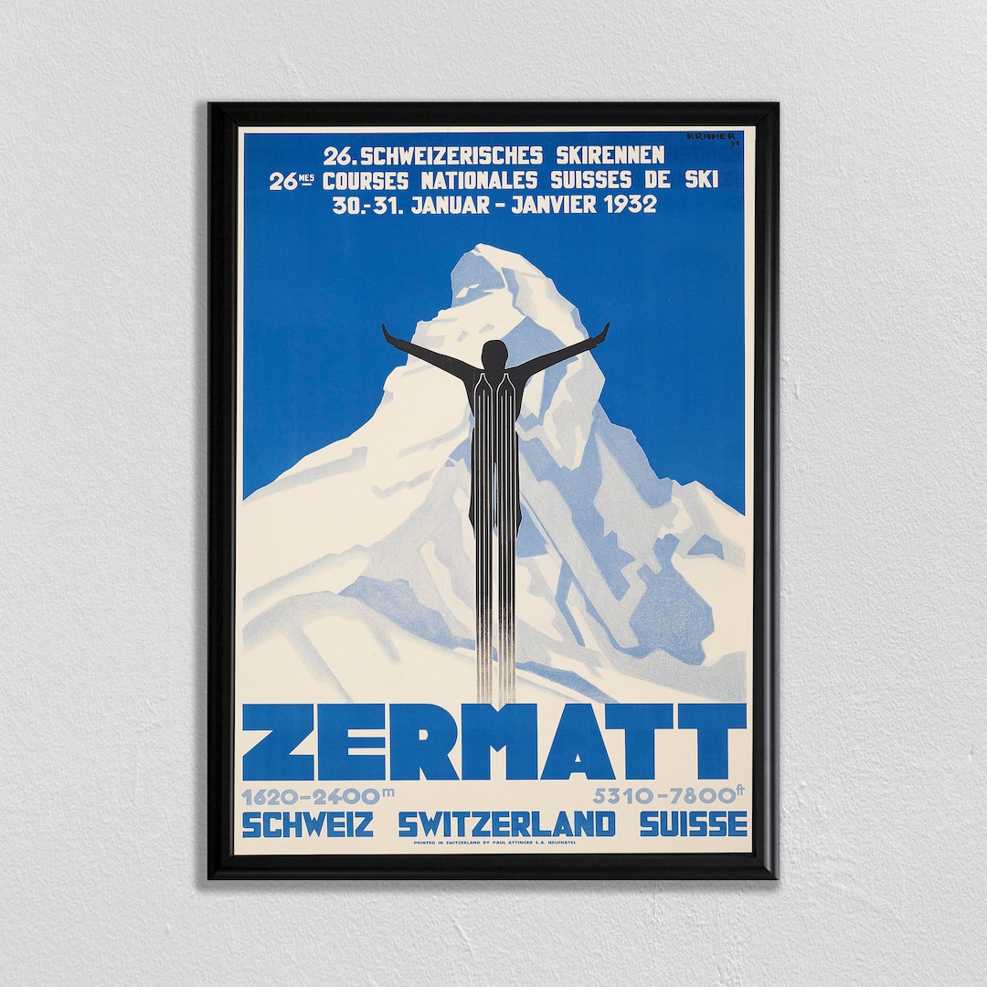 Vintage Zermatt Ski Poster: Swiss Travel Art - Etsy UK