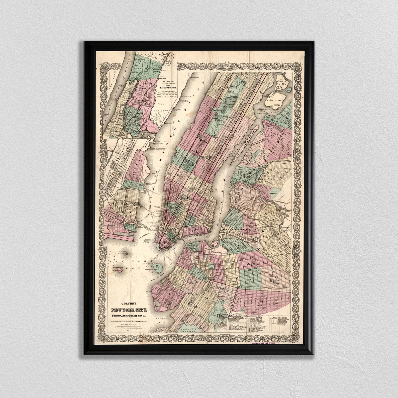 Antique New York Map 1879 NYC NYC Map Vintage New York Map | Etsy