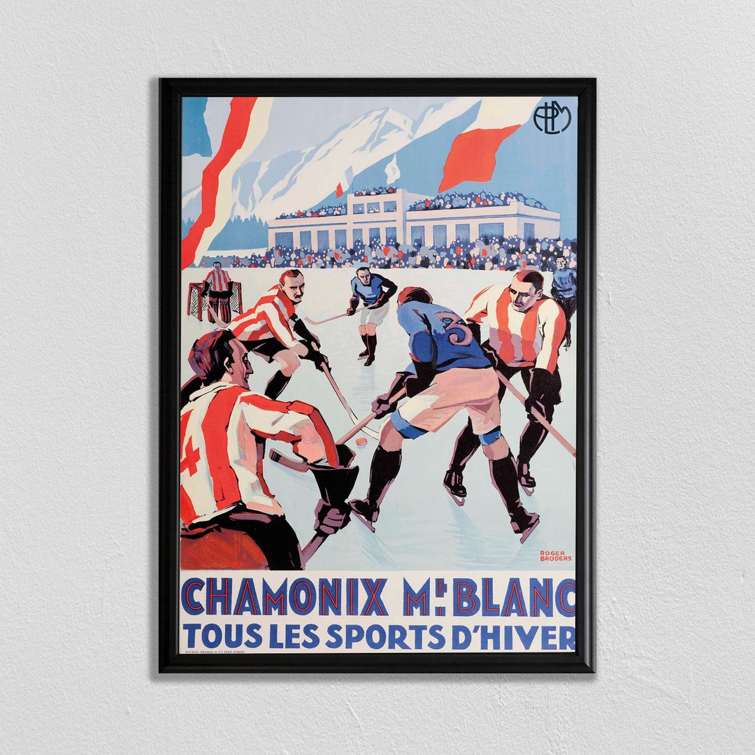 Vintage Hockey Poster, Swiss Art, Chamonix, Hockey Print, Winter Art ...