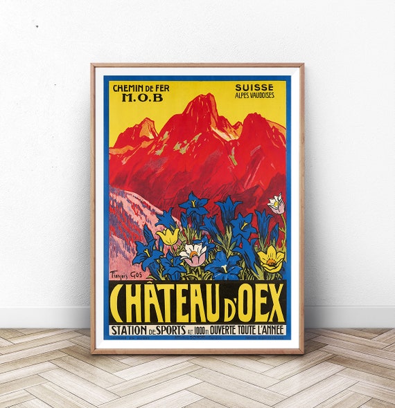 Chateau D'oex Travel Poster Paris Wall Art Swiss Alps | Etsy