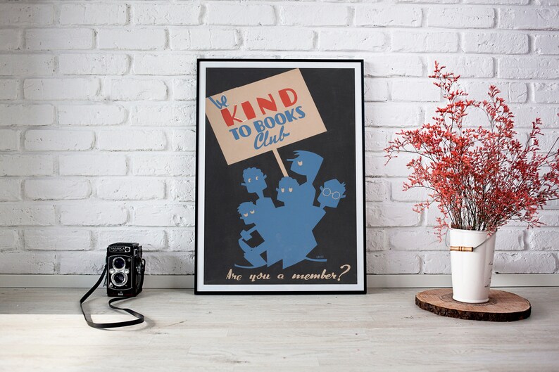 Library Poster Classroom Art Be Kind to Books Vintage - Etsy