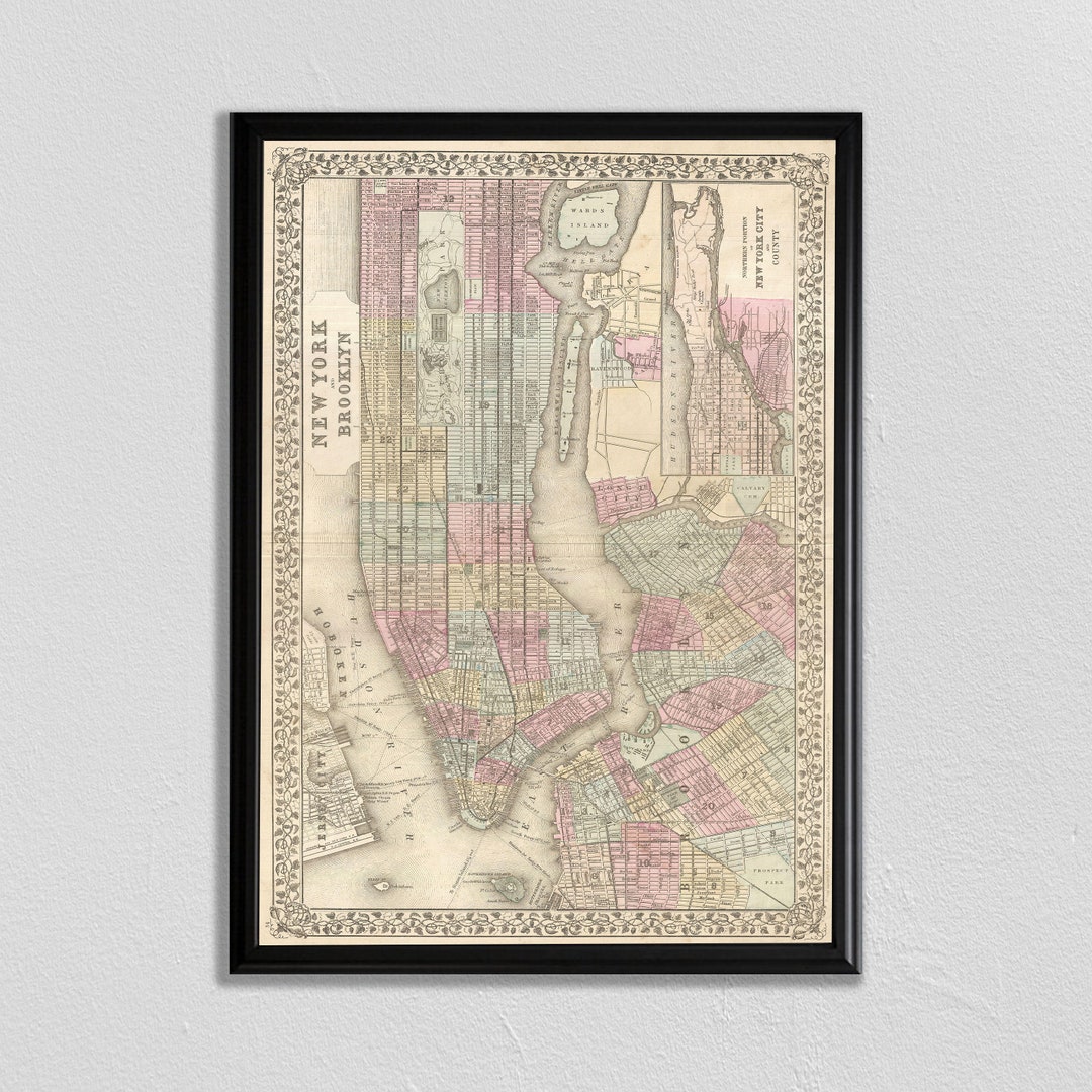 Antique New York Map, 1882 NYC, NYC Map, Vintage New York Map, Central ...