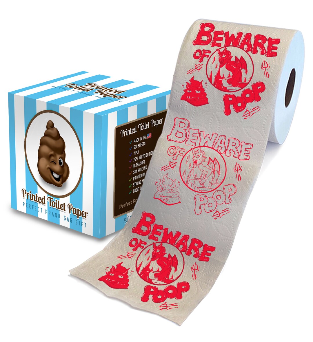 Printed TP Halloween Beware of Devil Poop Printed Toilet Paper Gag Gift ...
