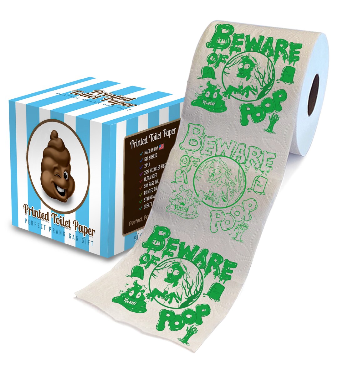 Printed TP Halloween Beware of Zombie Poop Printed Toilet Paper Gift ...