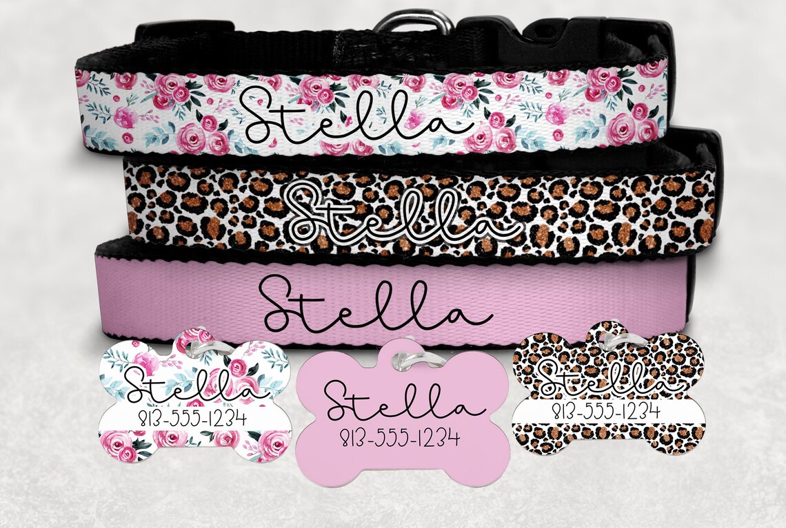 Personalized Dog Collar Custom Dog Tag Girl Dog Collar Leopard - Etsy